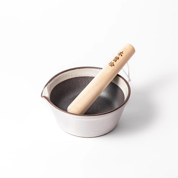 White Grooveless Ceramic Suribachi Mortar Bowl and Hinoki Wood Pestle ...