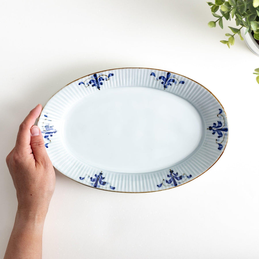Floral Leaves Ridged Oval Dinner Plate – JOC Goods